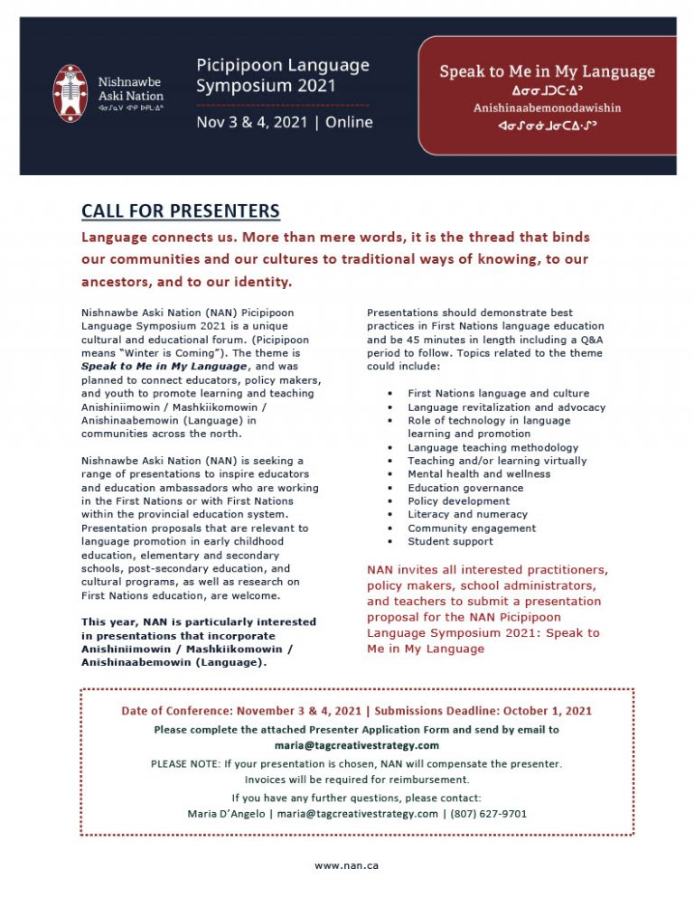 Call for Presenters - Nishnawbe Aski Nation